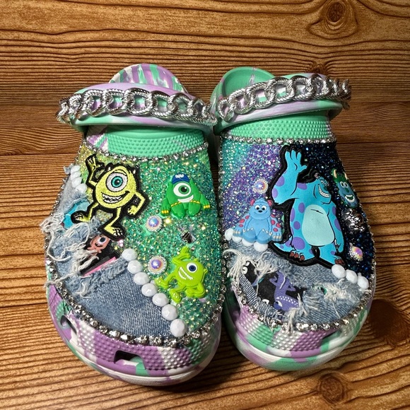 CROCS | Shoes | Monster Inc Platform Wedge Green Blue Tie Dyed Bling ...